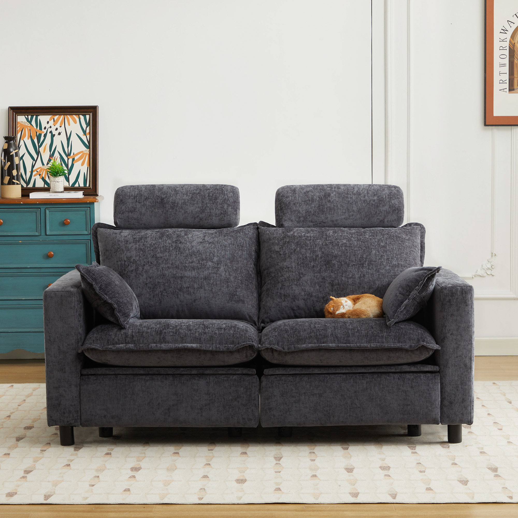 Latitude Run® 67'' Upholstered Sofa-chenille comfy Cloud Couch,power Reclining Loveseat For ...